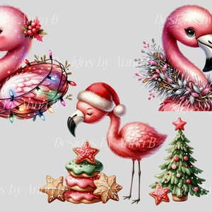 Watercolor Christmas Flamingo Clipart: 18 PNG Graphics (digital ...