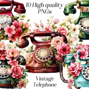 Watercolor Vintage Telephone Clipart, 10 High Quality PNG Files ...