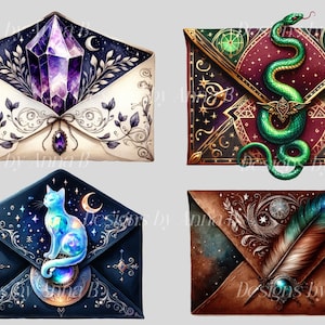 Watercolor Witchy Envelopes Clipart, 20 High Quality PNG Files, Magic ...