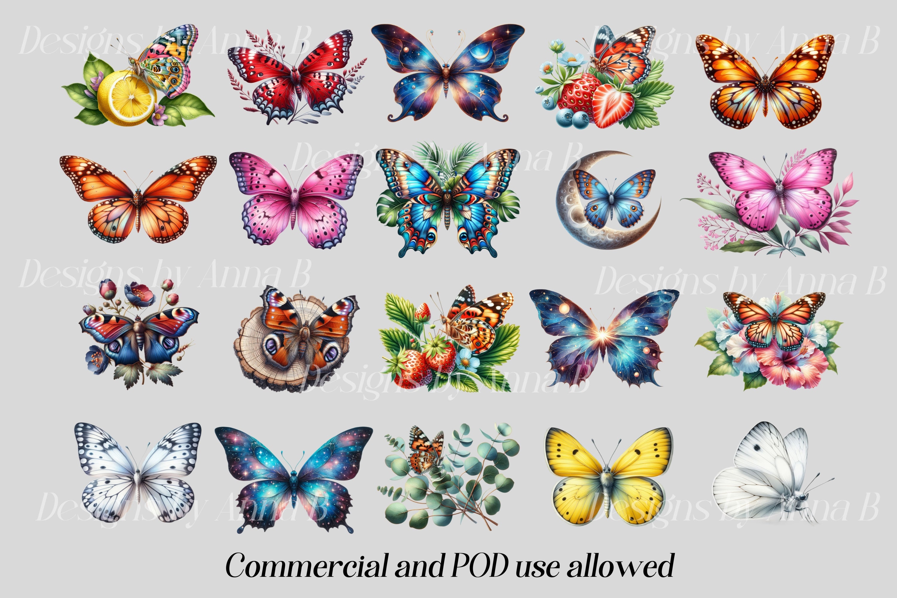 Watercolor Butterfly Clipart Bundle: 212 PNG Files (digital Download ...