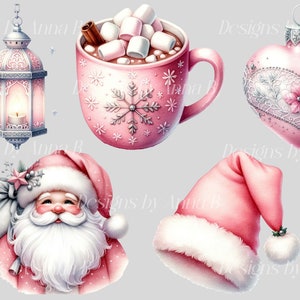 Watercolor Pastel Pink Christmas Clipart: 15 PNG Graphics (digital ...