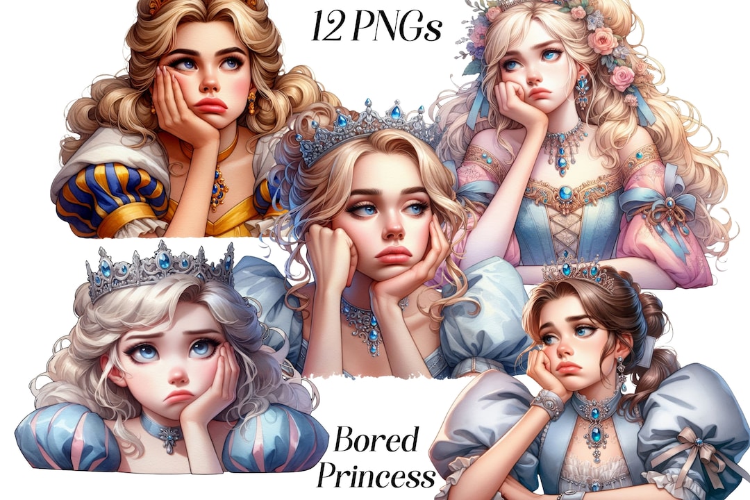 Watercolor Bored Princess Clipart: Royal Girl PNG Images (12 Files) - Etsy