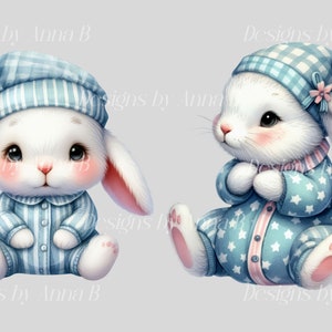 Watercolor Bunny in Pijamas Clipart, 11 High Quality PNG Files, Cute ...