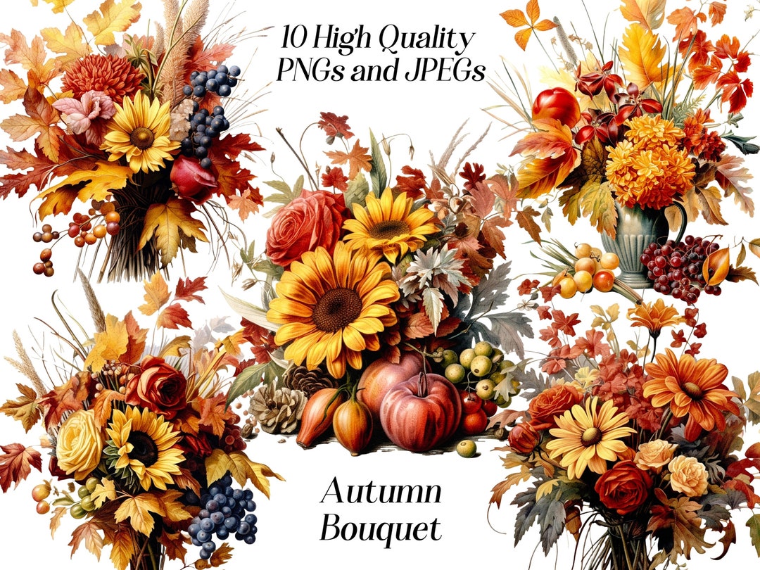 Autumn Bouquet Clipart - Fall Floral PNG, Rustic Harvest Flower ...