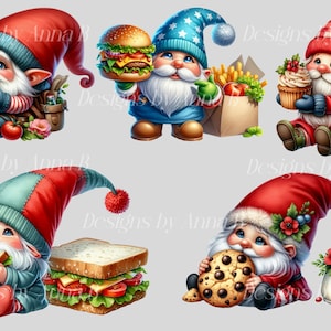 Watercolor Gnomes Eating Food Clipart, 42 PNG Files, Cute Garden Gnome ...