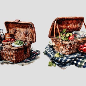 Watercolor Picnic Basket Clipart: Summer Food Graphics (PNG Files) - Etsy