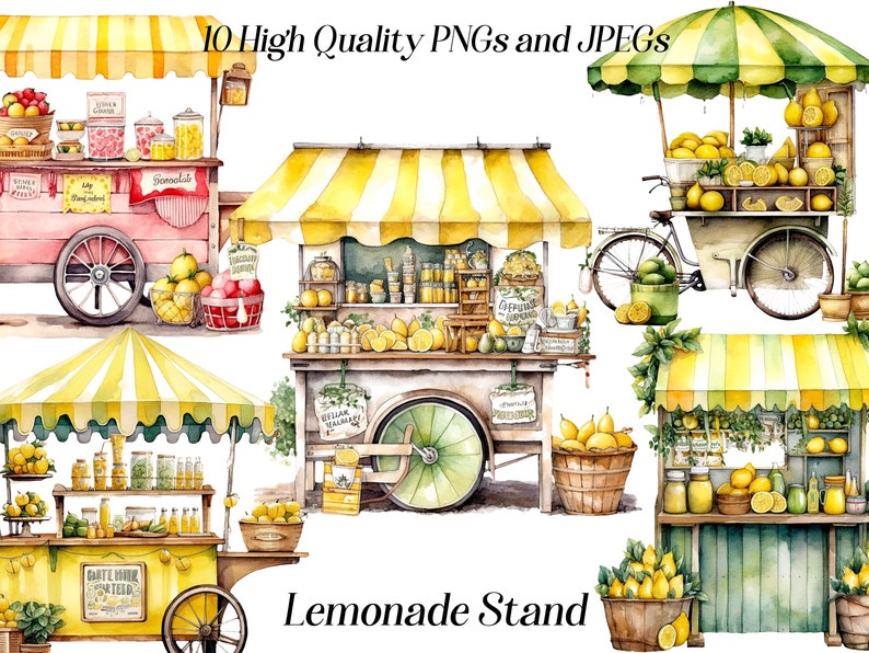 Lemonade Stand Clipart: Watercolor Summer Market (digital Download) - Etsy