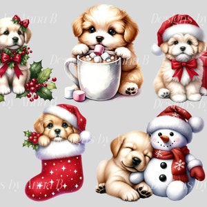 Watercolor Christmas Puppy Clipart, 14 High Quality PNG Files ...