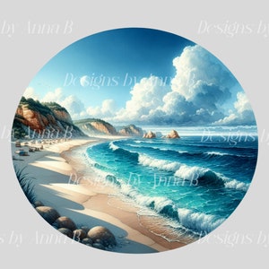 Watercolor Beach Circle Clipart: Tropical PNG Images (digital Download ...