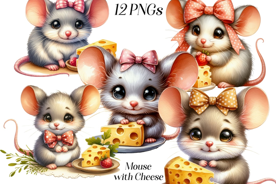 Watercolor Mouse With Cheese Clipart, 12 PNG Files, Cute Mouse, Mice ...