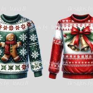 Watercolor Festive Sweaters Clipart, 11 High Quality PNG Files ...