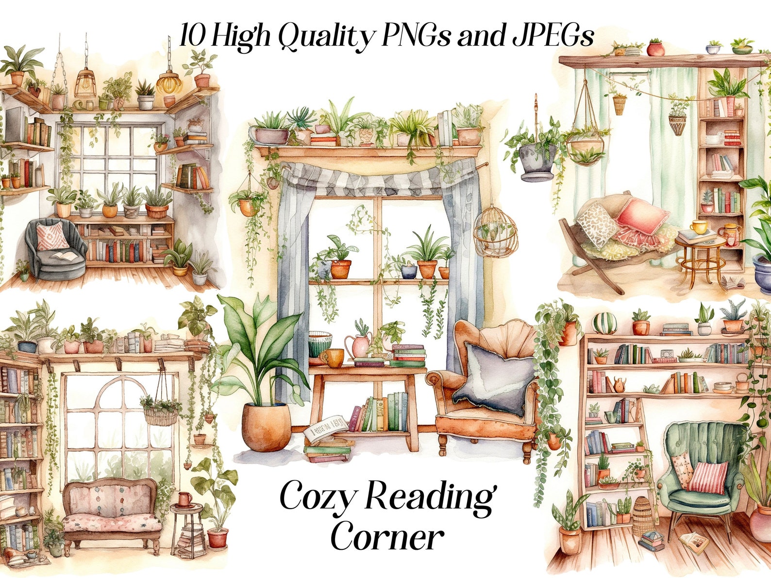 Watercolor Cozy Reading Corner Clipart 10 High Quality JPEG - Etsy