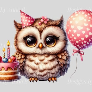 Watercolor Birthday Owl Clipart, Party Graphics (13 PNG Files) - Etsy