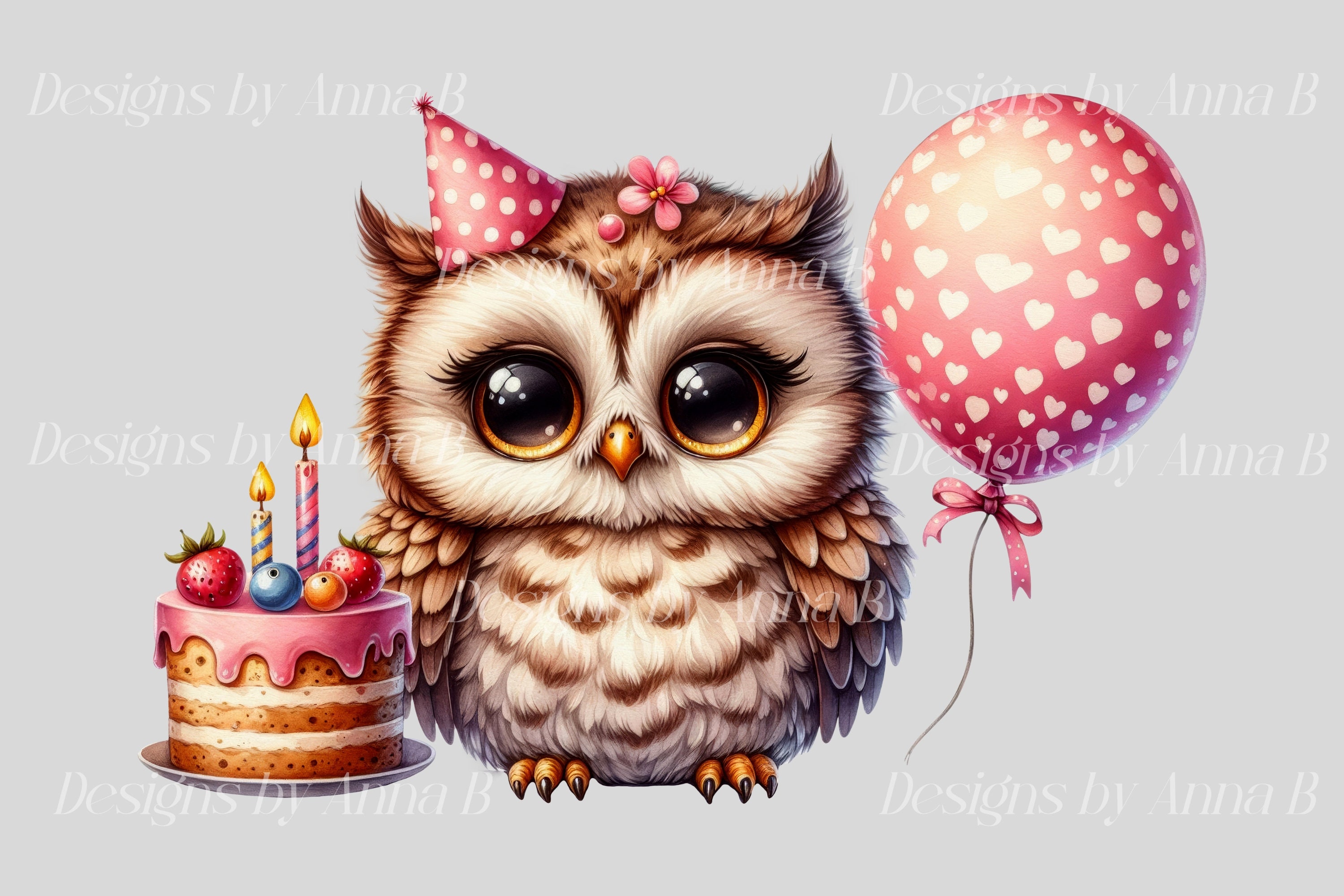 Watercolor Birthday Owl Clipart, Party Graphics (13 PNG Files) - Etsy