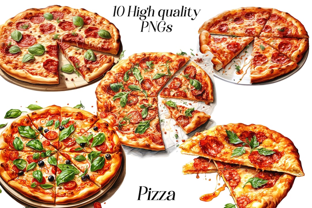 Watercolor Pizza Clipart, 10 High Quality PNG Files, Italian Cuisine ...