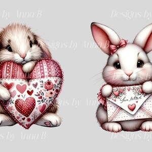 Watercolor Valentine Bunny Clipart, 10 High Quality PNG Files, Cute ...
