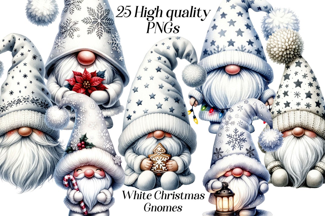 Watercolor White Christmas Gnomes Clipart, 25 High Quality Clipart ...