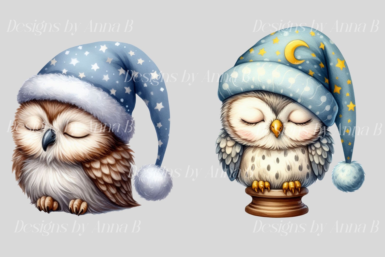 Watercolor Sleepy Owl Clipart: Nursery Art, PNG Files (digital Download ...