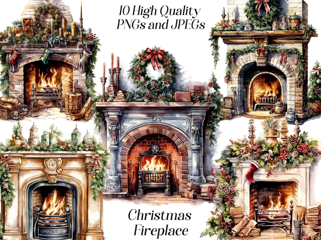 Christmas Fireplace Clipart, Festive Fire Place Clip Art, Png, Xmas ...