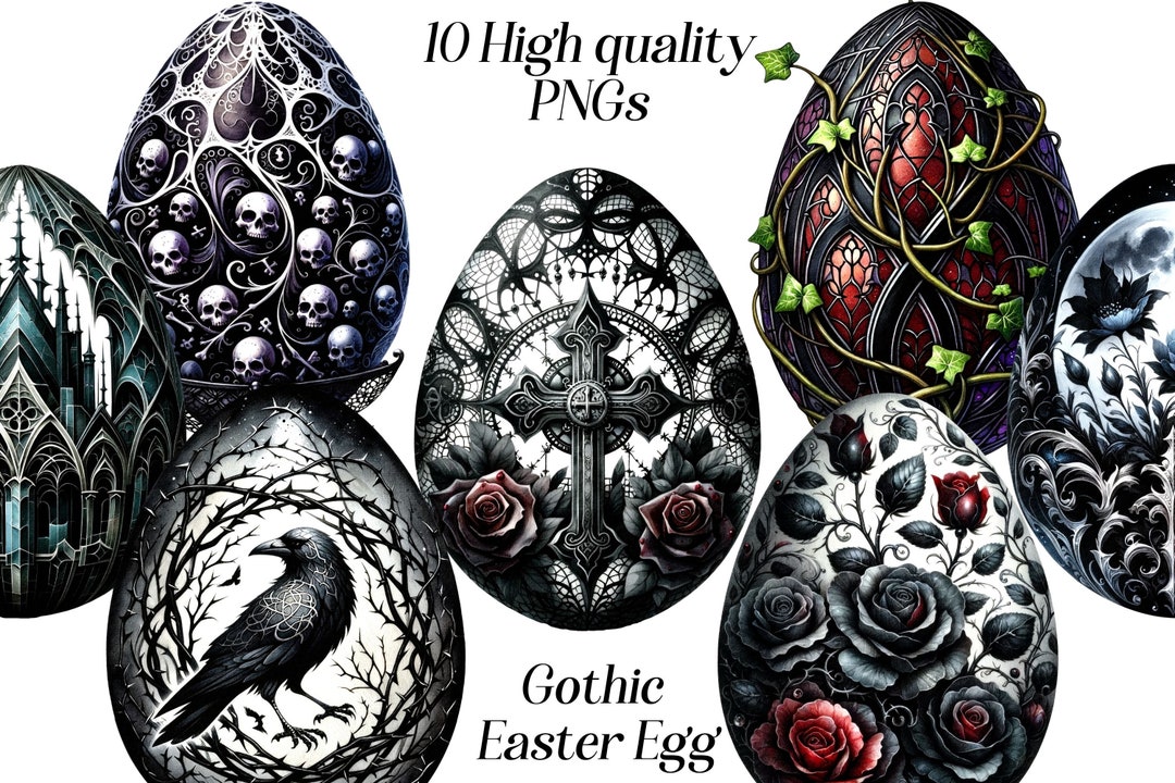 Watercolor Gothic Easter Egg Clipart, 10 High Quality PNG Files, Goth Clip Art, Easter Graphics ...