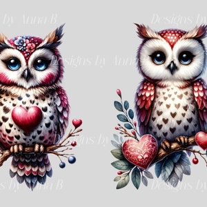 Owl With Hearts Clipart, Valentine Owl Clip Art, Png, Woodland Bird ...