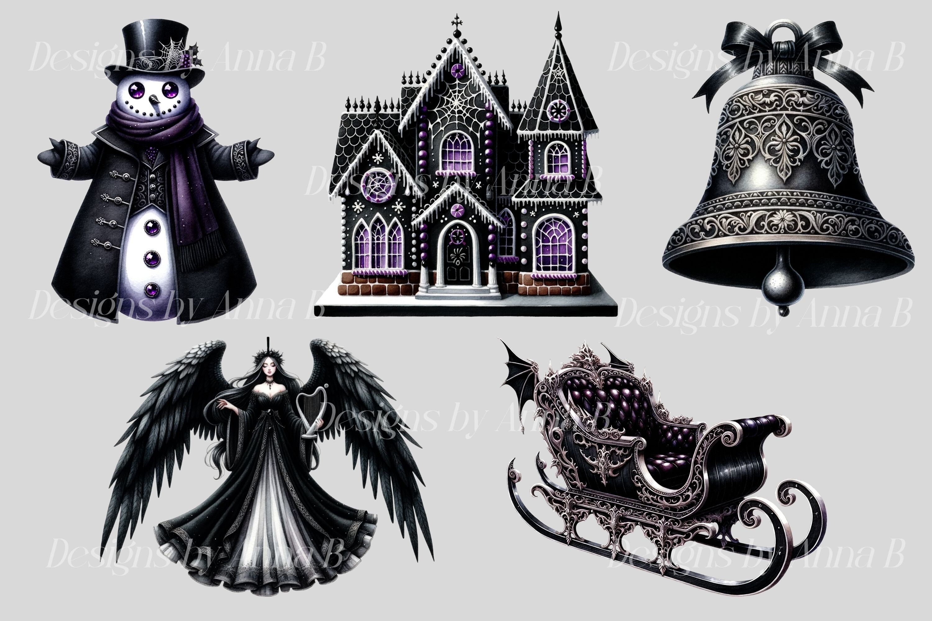 Watercolor Gothic Christmas Clipart: 22 PNG Files (digital Download) - Etsy