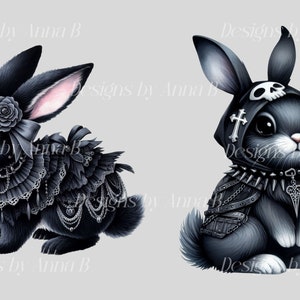 Watercolor Gothic Bunny Clipart, 10 High Quality PNG Files, Goth Clip ...