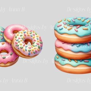 Watercolor Pastel Doughnuts Clipart, 14 PNG Files, Food Clip Art, Sweet ...