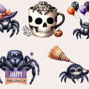 Spooky Halloween Jumping Spider Watercolor Clipart (digital Download ...