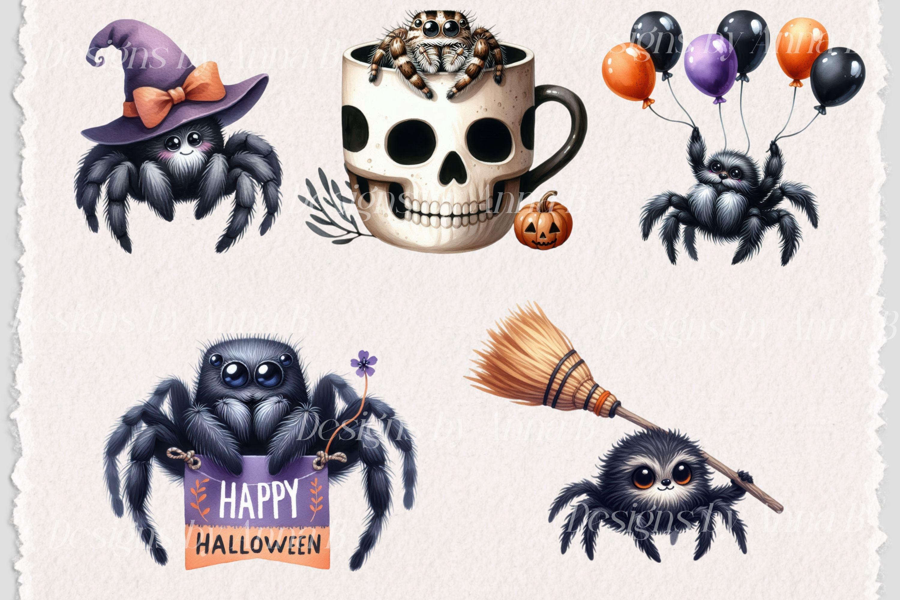Spooky Halloween Jumping Spider Watercolor Clipart (digital Download ...