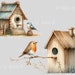 Watercolor Bird House Clipart: Rustic Spring Garden Pngs (digital ...