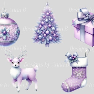 Watercolor Pastel Purple Christmas Clipart, 20 High Quality PNG Files ...