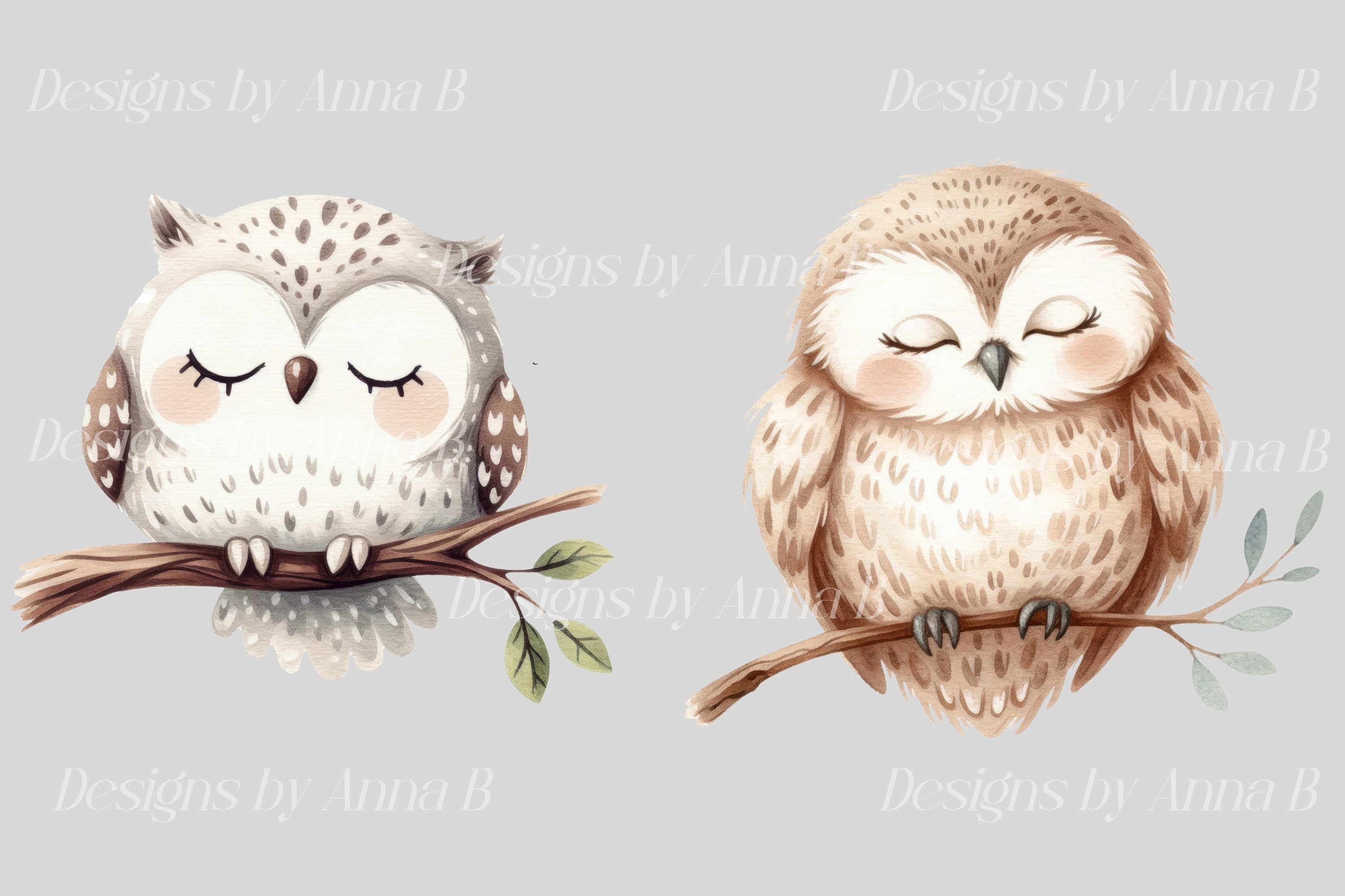 Watercolor Sleepy Owl Clipart: Nursery Art, Woodland Pngs (digital ...