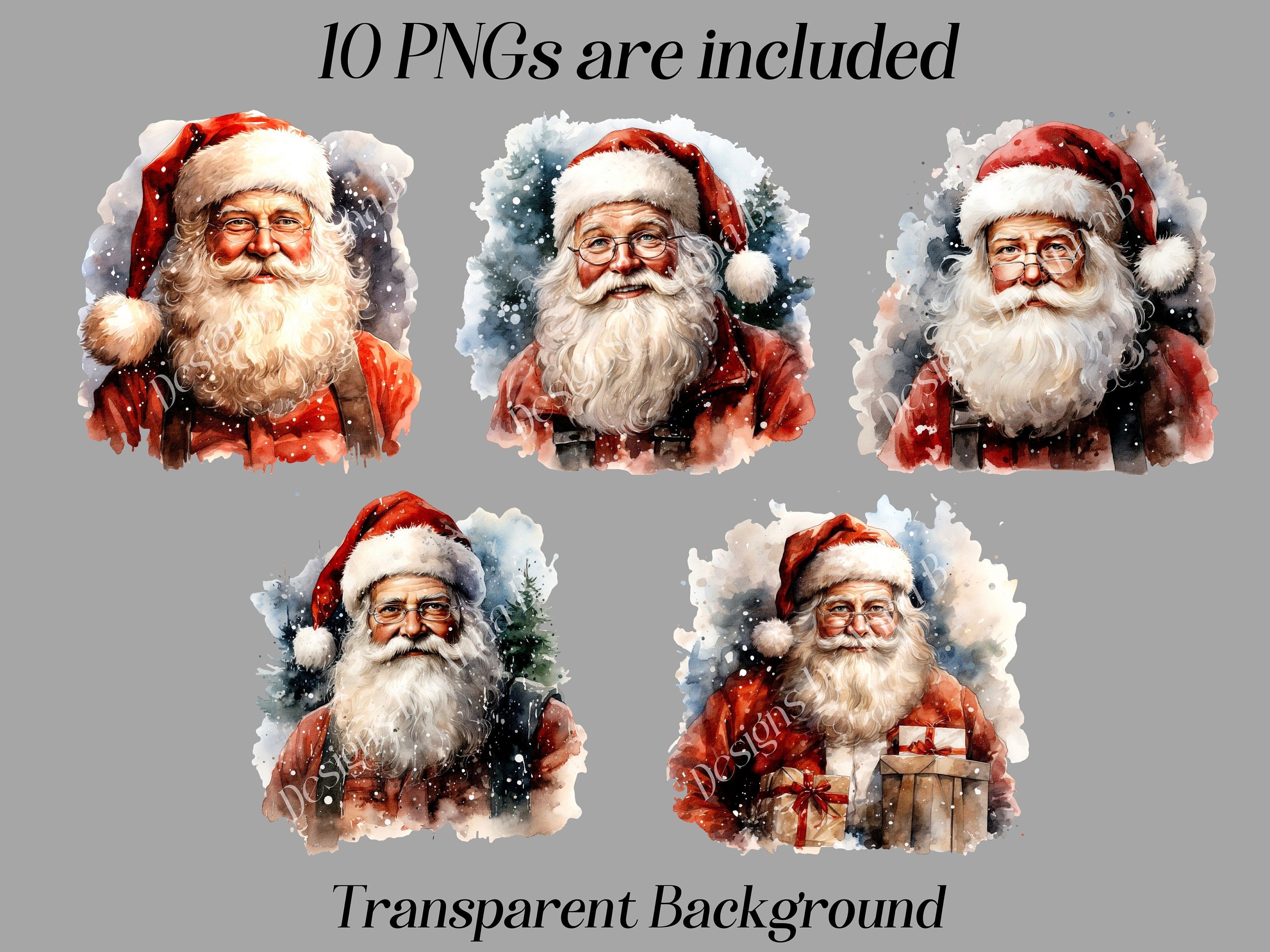 Watercolor Santa Clipart: Christmas PNG & JPEG Files (digital Download ...