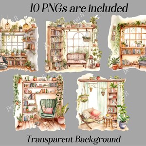 Watercolor Cozy Reading Corner Clipart, 10 High Quality JPEG and PNG ...