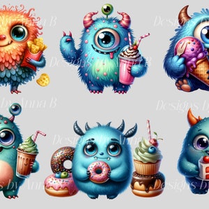 Watercolor Monsters Eating Food Clipart, 43 PNG Files, Cute Creatures ...