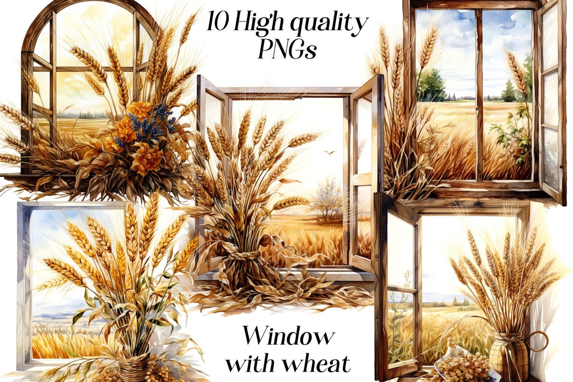 Watercolor Window Wheat Clipart: Harvest Bakery Decor (PNG Files) - Etsy