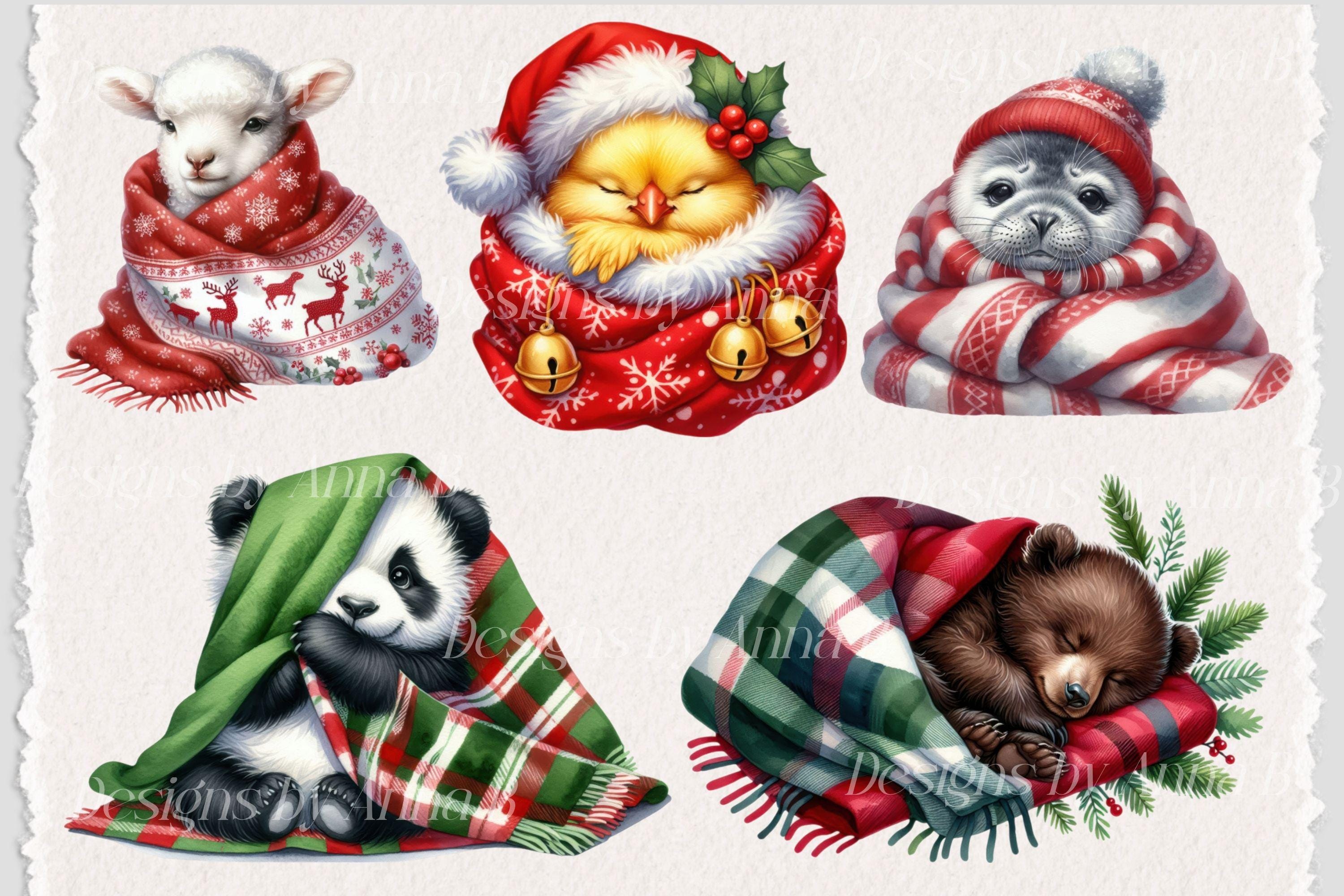 Christmas Animals Clipart: Watercolor Holiday PNG Images (digital ...