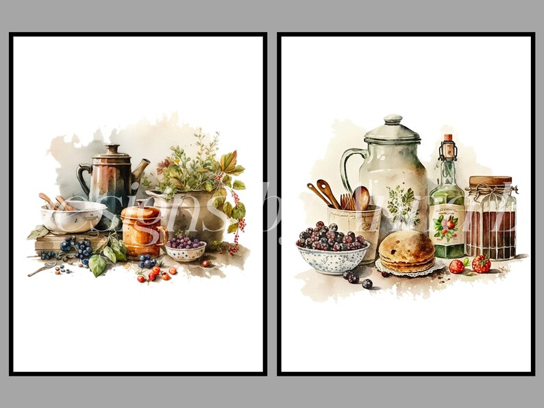 Watercolor Vintage Kitchen Items Clipart 10 High Quality JPEG - Etsy
