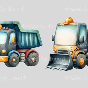 Watercolor Cute Construction Vehicles Clipart, 10 PNG Files, Building ...