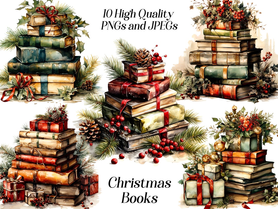 Watercolor Christmas Books Clipart 10 High Quality Jpeg And Png Files