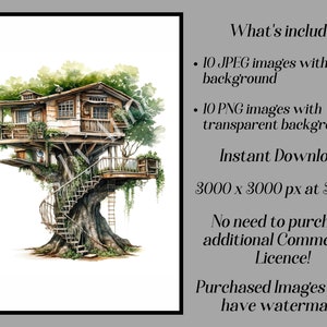 Watercolor Tree House Clipart, 10 High Quality JPEG and PNG Files ...