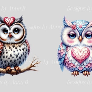 Owl With Hearts Clipart, Valentine Owl Clip Art, Png, Woodland Bird ...