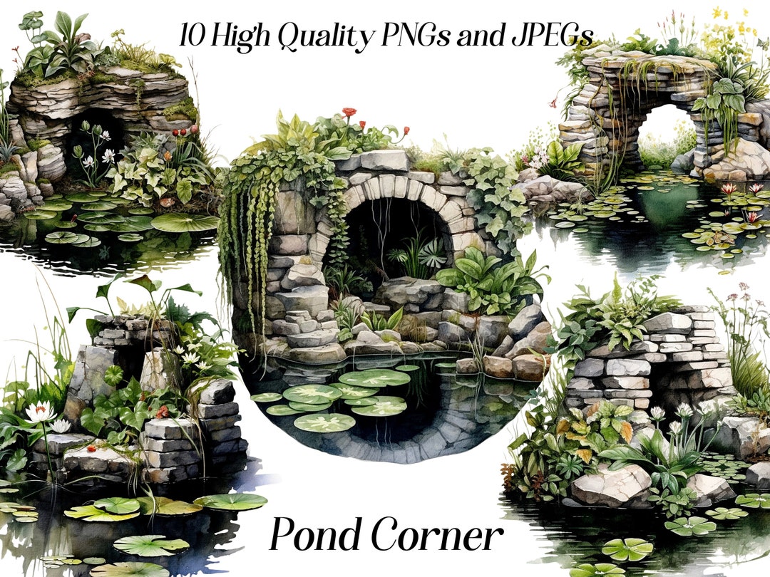 Watercolor Pond Clipart, 10 High Quality JPEG and PNG Files, Garden ...