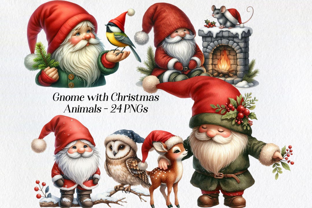 Gnome With Christmas Animals Clipart - Festive Gnome PNG, Holiday ...