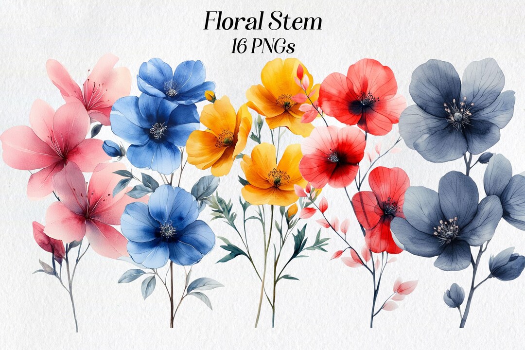 Boho Flowers Clipart, Watercolor Flower Png, Abstract Flower Clip Art ...