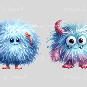 Watercolor Cute Monster Clipart, 12 PNG Files, Blue Creature, Digital ...