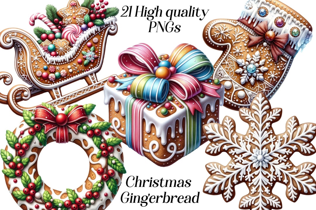 Watercolor Christmas Gingerbread Cookies Clipart (PNG Files) - Etsy