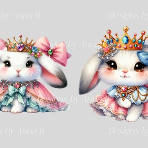 Watercolor Bunny Princess Clipart, 10 PNG Files, Cute Baby Bunny, Royal ...