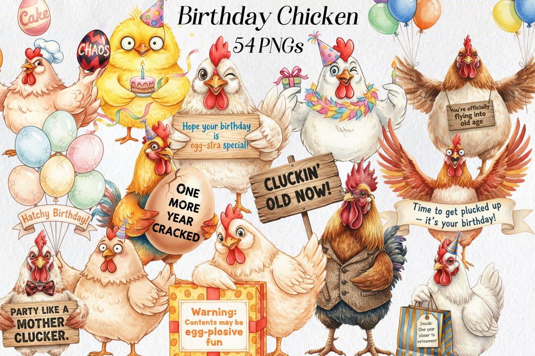 Birthday Chicken Clipart: Farm Animal PNG Bundle (digital Download) - Etsy